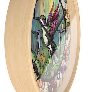 Lovely Hummingbirds Round Wall Clock Featuring Look of Stained Glass ...