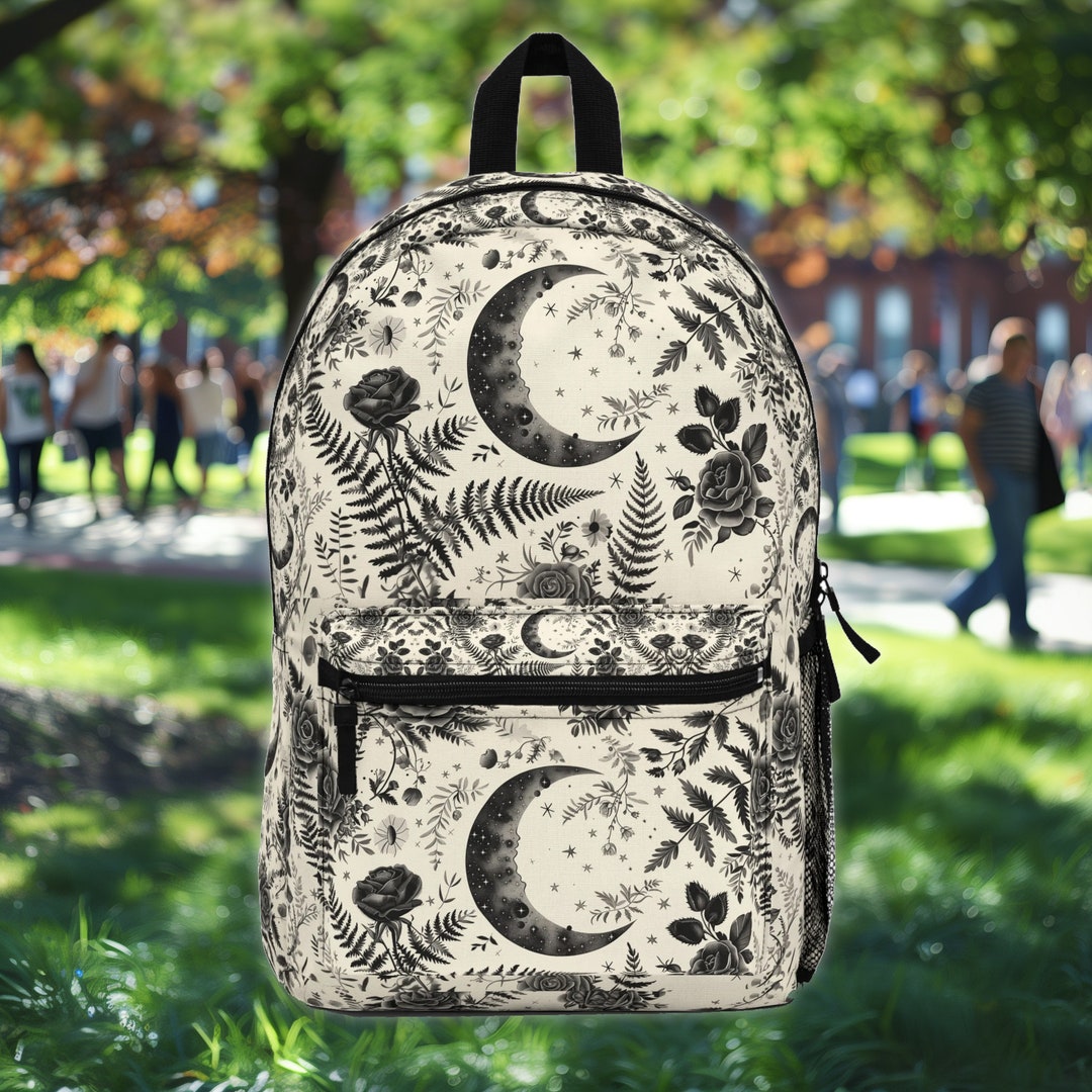 Elegant Goth Backpack, Cute Goth Moon and Roses Back Pack, Crescent ...