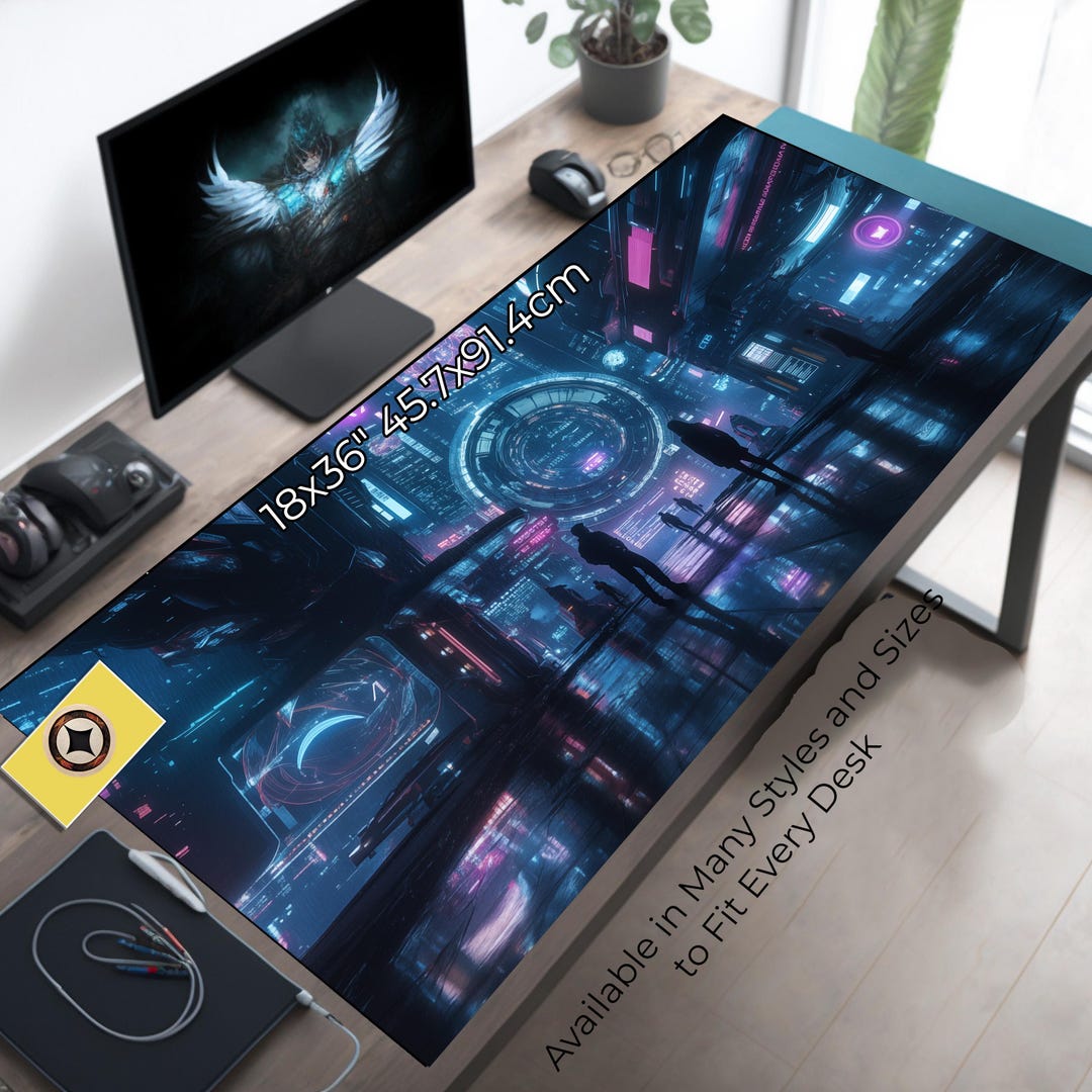 Cyberpunk City Center Sci-fi Desk Mat - Gaming Mousepad XL - Lofi Desk ...