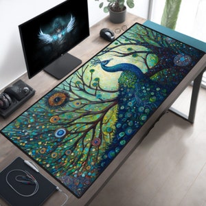 Peacock Office Mat, Girly Desk, Nature Desk Blotter, Cute Office Mat ...