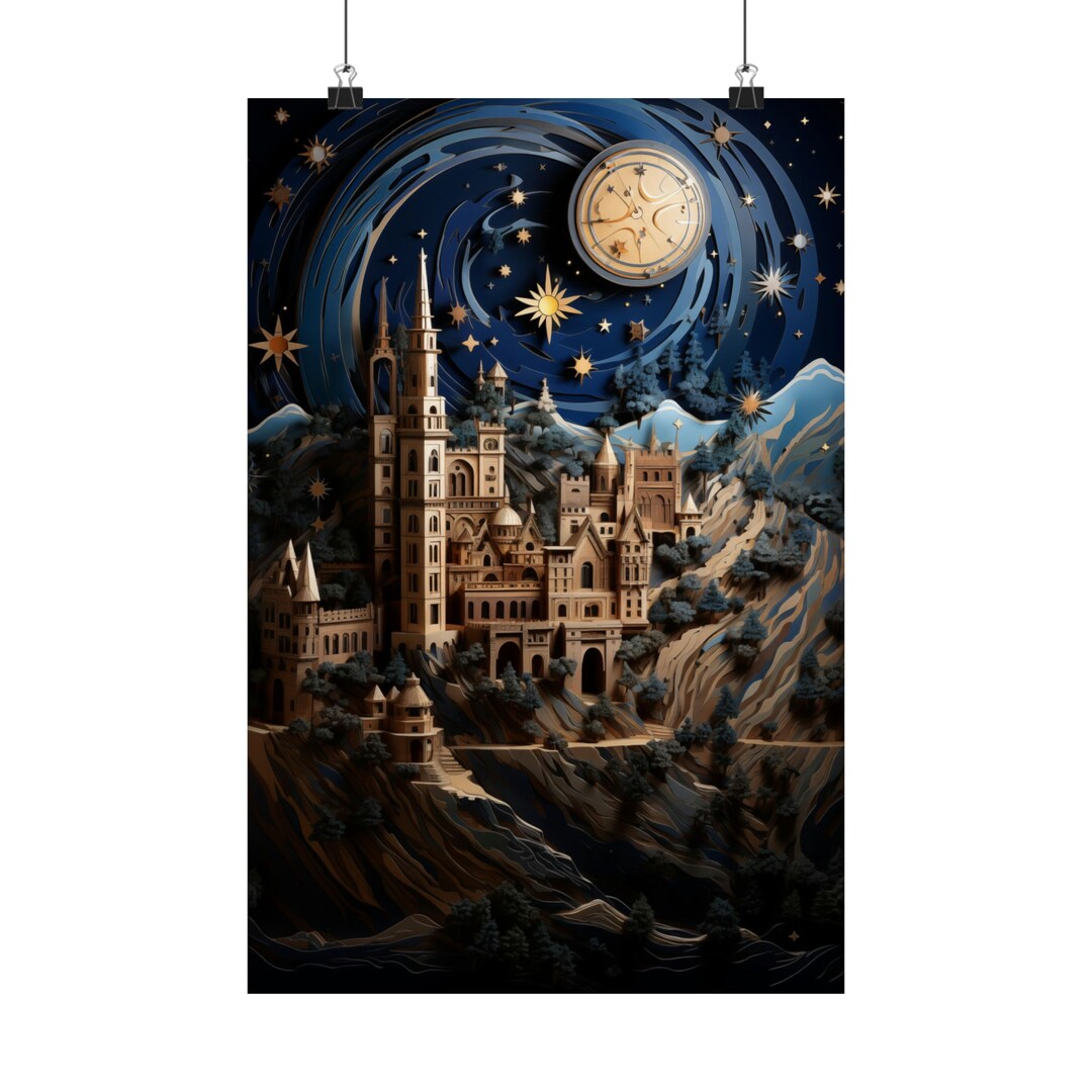 Artisan Blue Sky Over Medieval Town Poster, Unqiue Wall Decor, Medieval ...