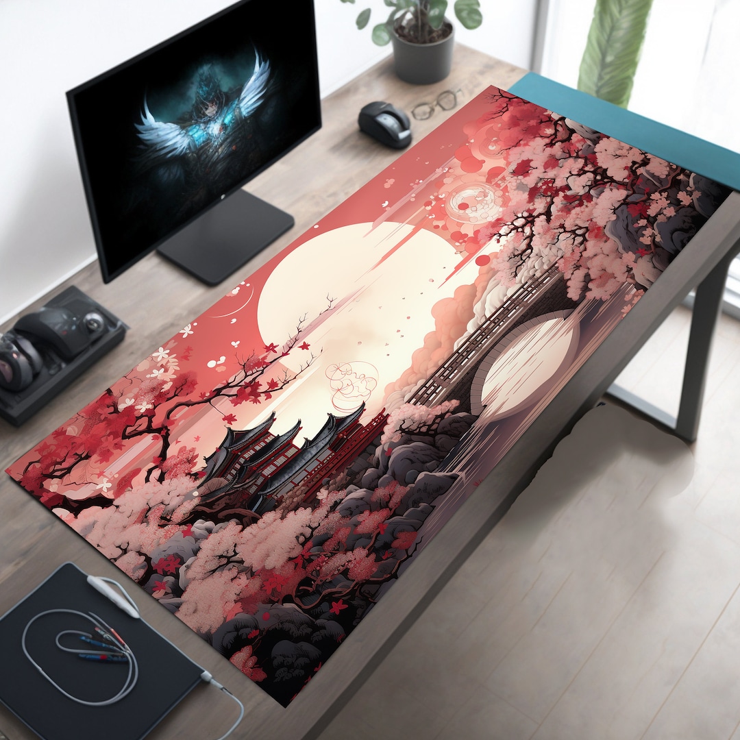 Pink Japan Full Moon Desk Mat, Japan Mouse Pad, Japanese Mousepad ...