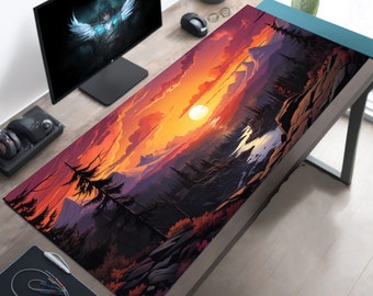 Orange Boho Forest Sunset Desk Mat Gaming Mouse Pad Large Mousepad ...