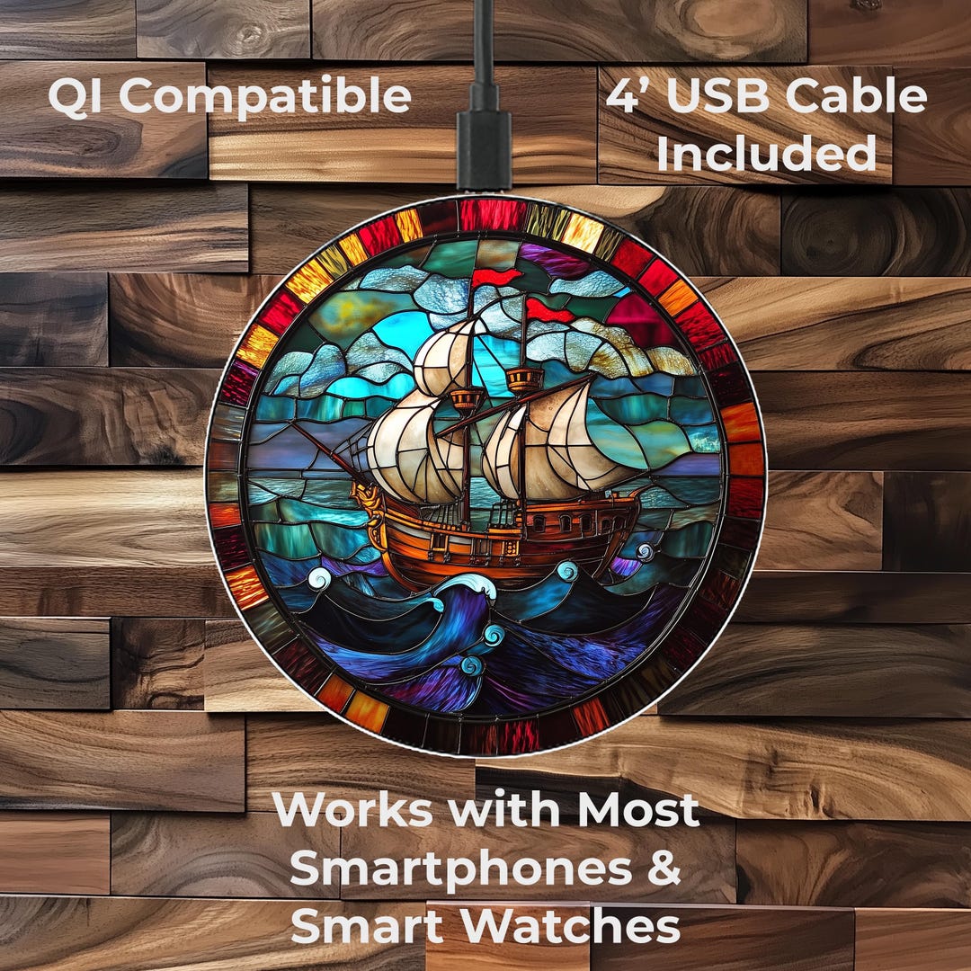 Wireless Charger - Pirate Ship Stained Glass Print - iPhone Charger ...