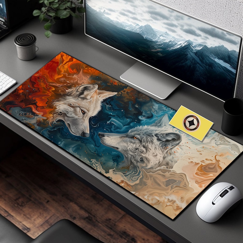 Stunning Wolf Art Desk Decor, Wolf Office Decor, Wolves Desk Mat ...