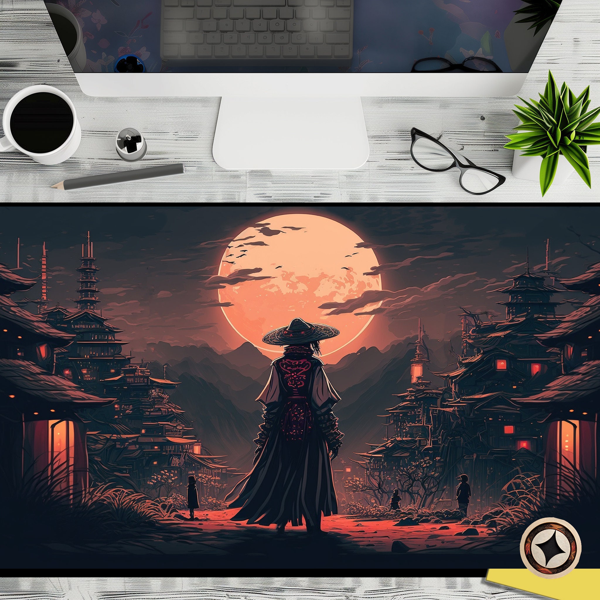 Samurai Desk Mat: Post-apocalyptic Japanese Moonlight Desk Pad - Etsy