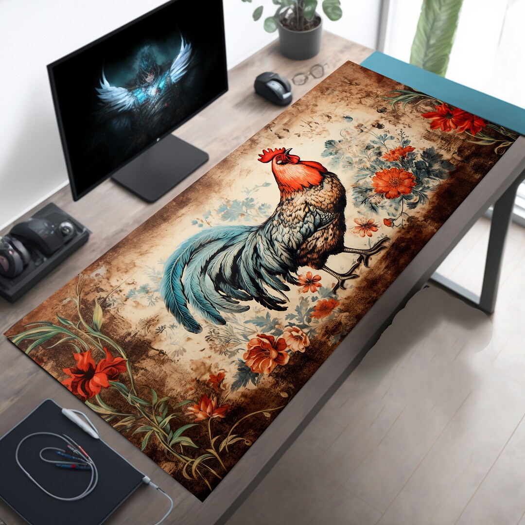 Modern Farmhouse Office Decor, Vintage Style Rooster Art, Large Desk ...