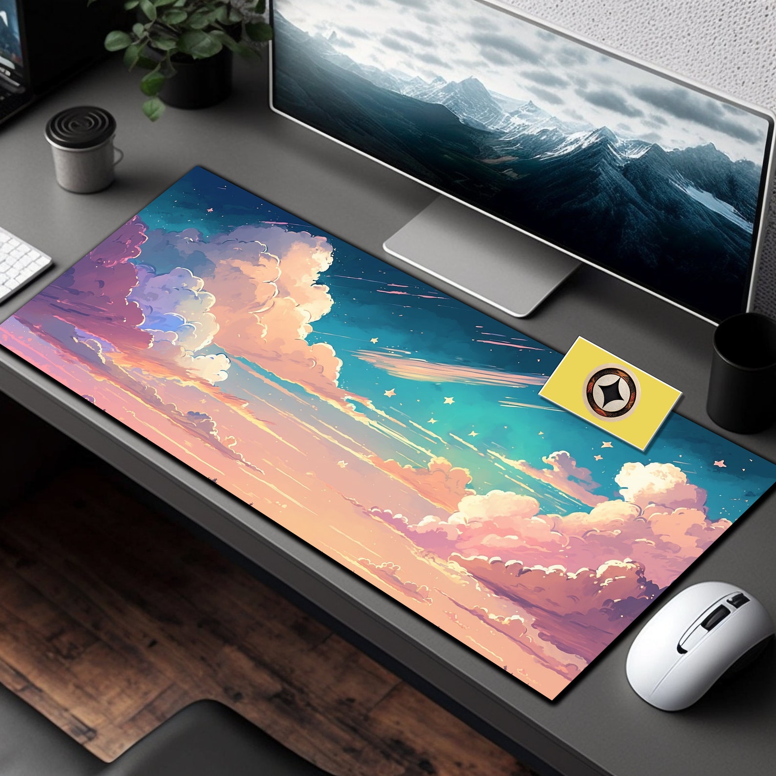 Cute Watercolor Pastel Sky Desk Mat, Cute Cloud Desk Mat, Cute Desk Pad ...
