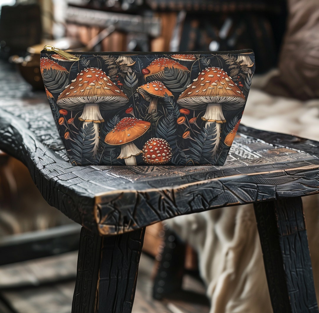Cute Dark Cottagecore Mushroom Makeup Bag, Pencil Case, Accessory Pouch ...