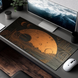 Abstract Moon Art Desk Mat, Moon Mouse Pad, Celestial Mousepad, Unique ...