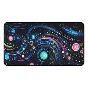Abstract Pastel Swirl Desk Mat, Pink, Blue & Purple on Black, Aesthetic ...