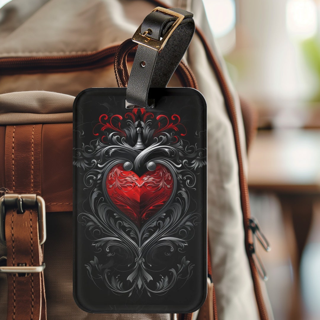 Luggage Tag Featuring Gothic Ornate Heart, Goth Luggage Tag, Goth ...