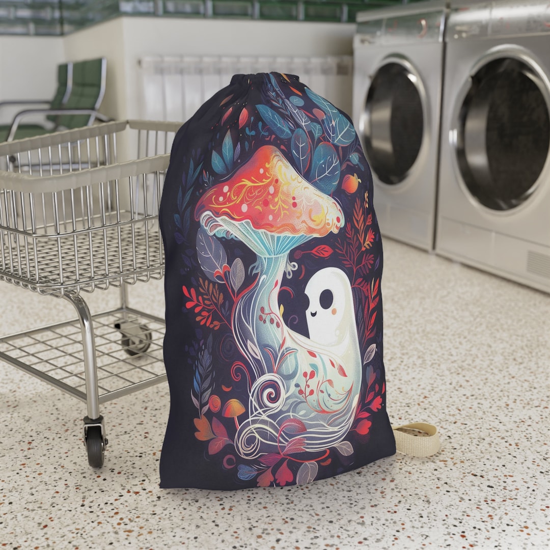 Cute Mushroom and Ghost Laundry Bag, Drawstring Laundry Bag, Cute ...