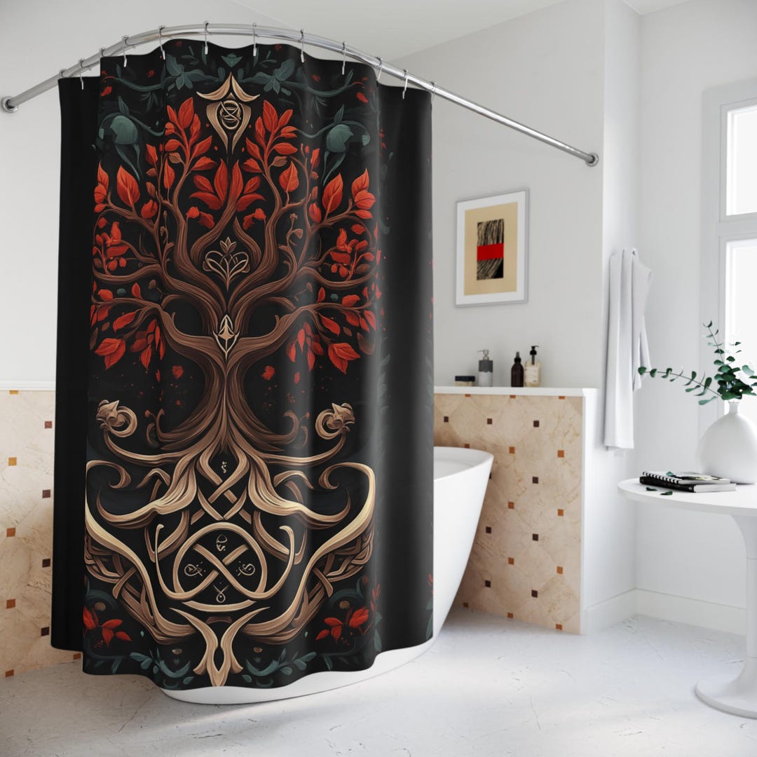 Bohemian Celtic Tree of Life Shower Curtain, Nature-inspired Bathroom ...