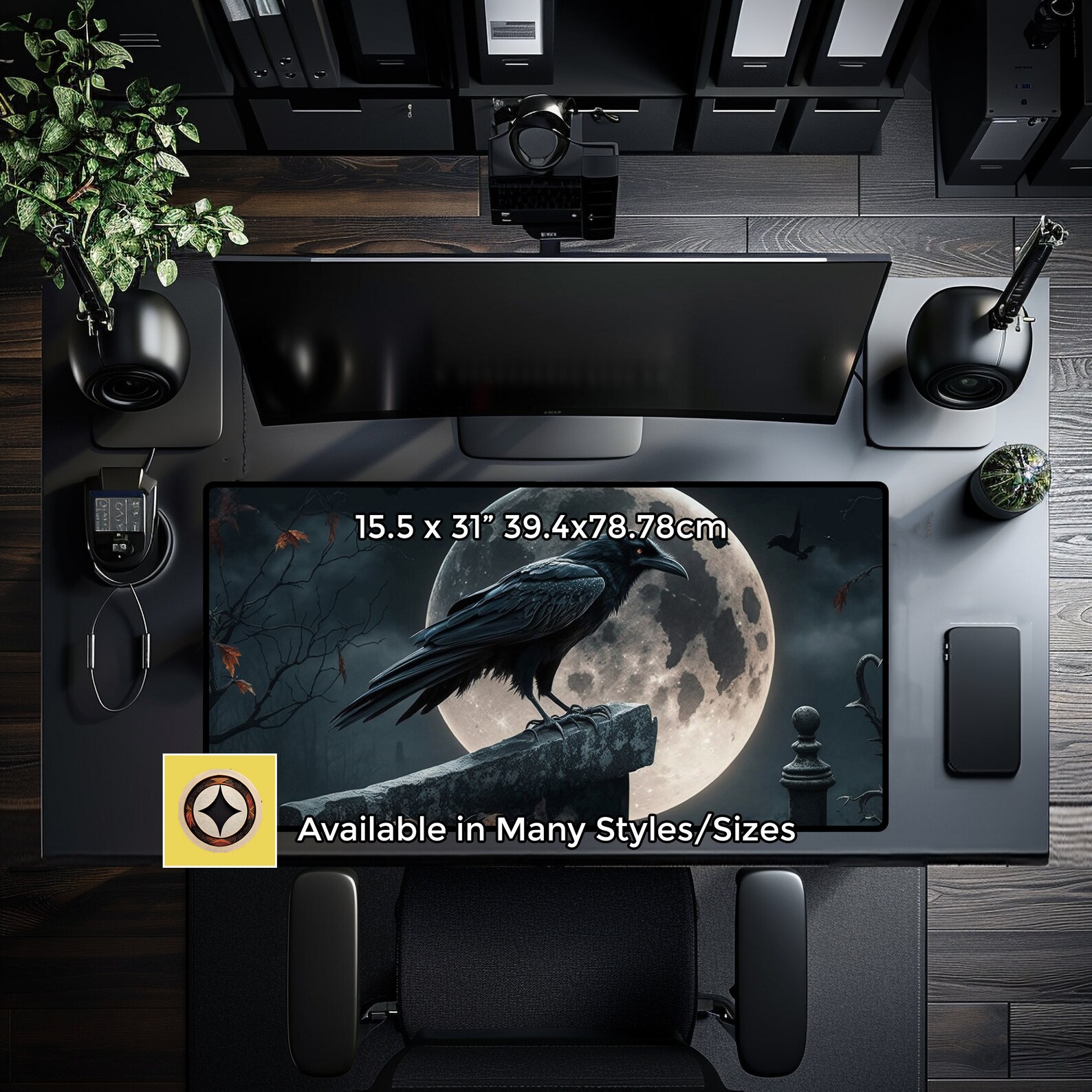 Gothic Cemetery Crow Horror Aesthetic PC Gaming Setup Computer Table ...