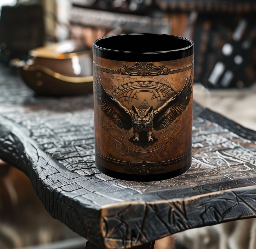 Fantasy Rune Owl Coffee Mug, 11oz or 15oz Black Ceramic Mug - Etsy