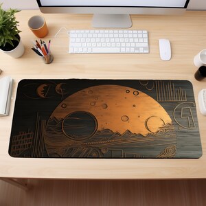 Abstract Moon Art Desk Mat, Moon Mouse Pad, Celestial Mousepad, Unique ...