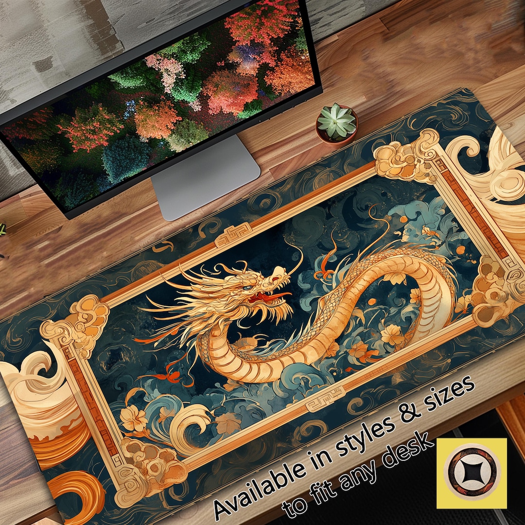 Chinese Dragon Themed Desk Decor - Gaming Desk Mat for Dragon Lovers ...