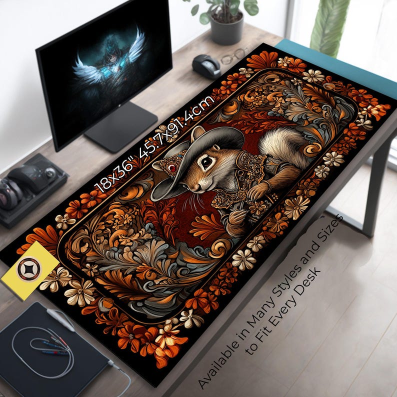 Squirrel Majesty in Floral Attire - Fantasy Squirrel Playmat TCG Gaming ...