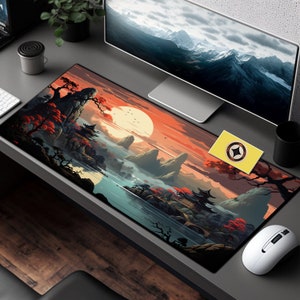 Japanese Sunset Desk Mat, Japan Gaming Setup, Large Game Table Decor ...