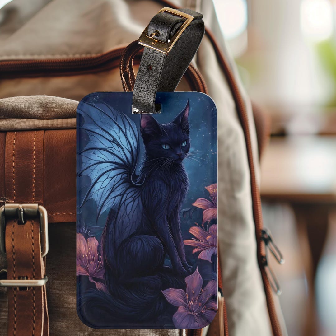 Fantasy Cat Art - Gothic Cat Ferry - Cute Gothic Luggage Tag - Goth Bag ...