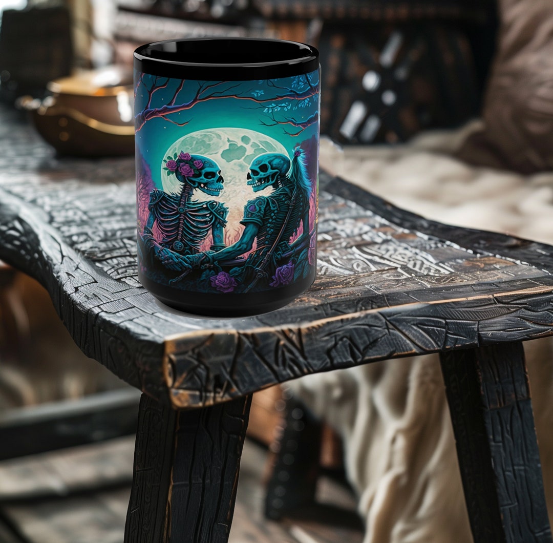 Gothic Skeleton Art, Skeleton Mug, Gothic Moon Mug, Fantasy Coffee Cup ...