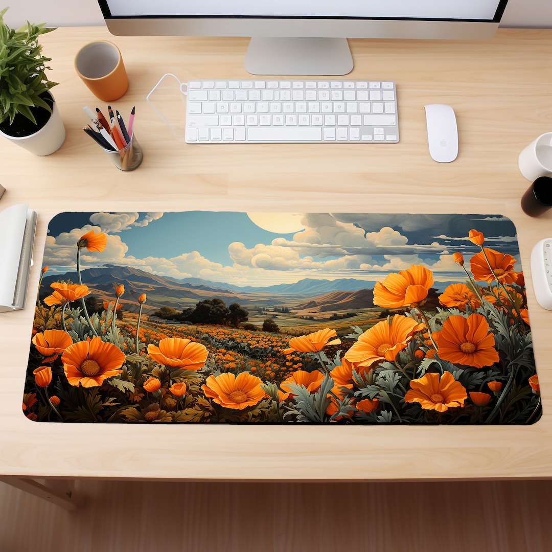 Marigold Valley, Cute Desk Mat, Aesthetic Desk Pad, Floral Deskmat ...