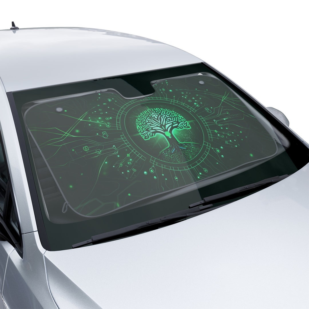 Neon Green Tree of Life and Circuitry Car Shade, Unique Car Accessory ...