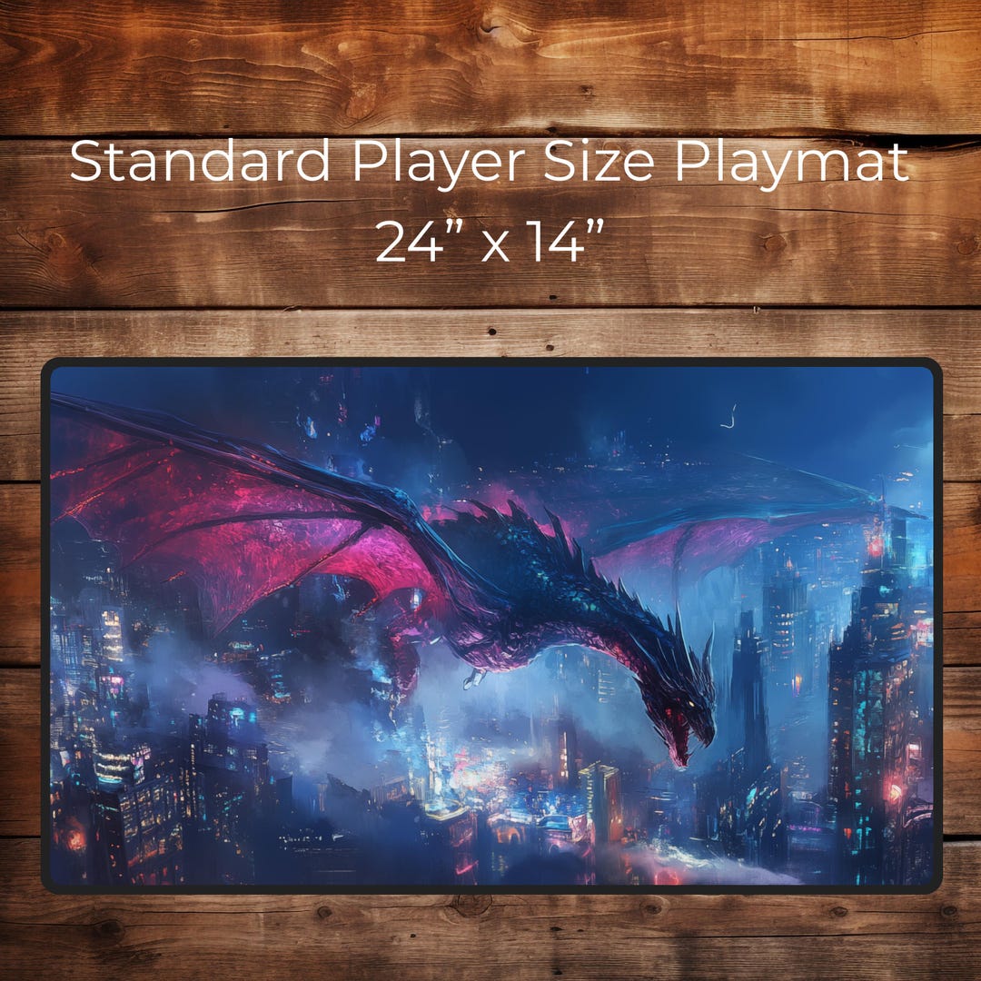 Neon Draconic Overdrive - Cyberpunk Playmat TCG - Table Top Gaming Mat ...