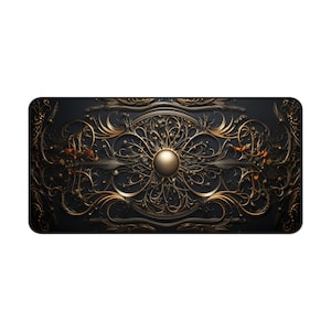 Gothic Desk Mat Featuring Abstract Gold and Black Swirls, Aesthetic ...