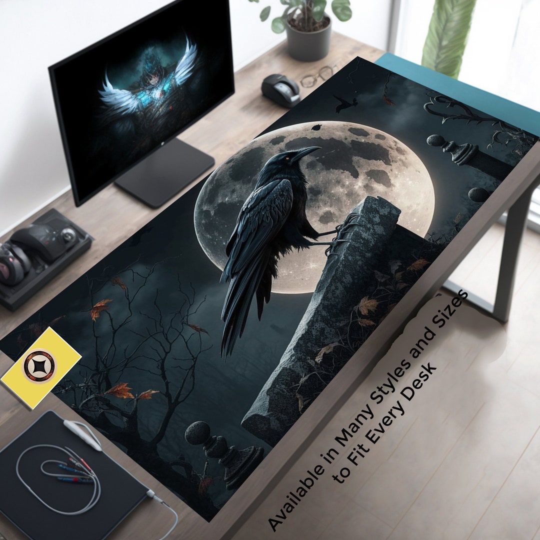 Gothic Cemetery Crow Horror Aesthetic PC Gaming Setup Computer Table ...