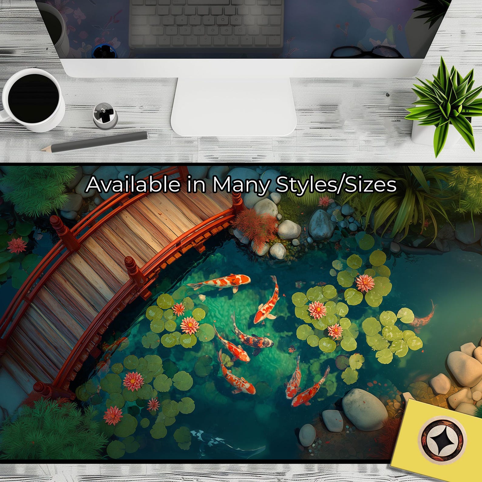 Japanese Bridge and Koi Fish Pond Oversized Japan Desk Decor - Gaming ...