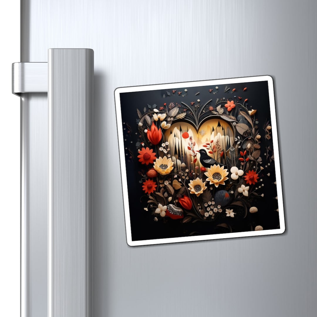 Hidden Hearts Gothic Floral Heart Kitchen Magnet, Goth Refrigerator ...