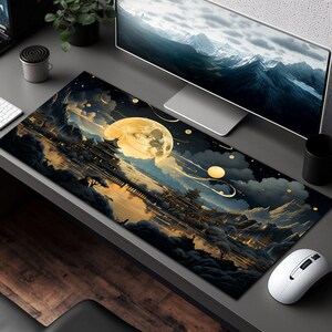 Fantasy Japanese Full Moon Desk Mat, Japanese Desk Decor, Japan ...