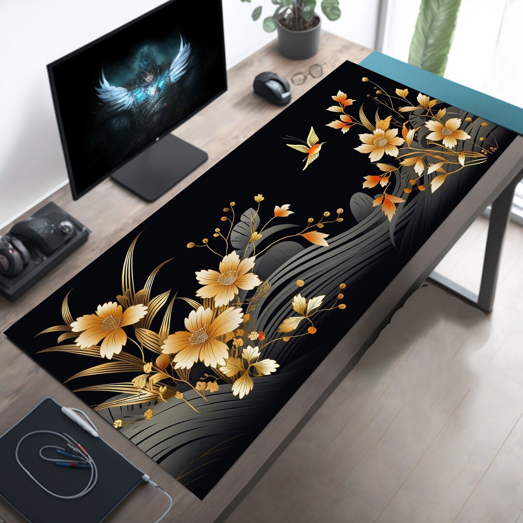 Lovely Gilded Japan Floral Scene Desk Mat, Japan Mouse Pad, Asian ...