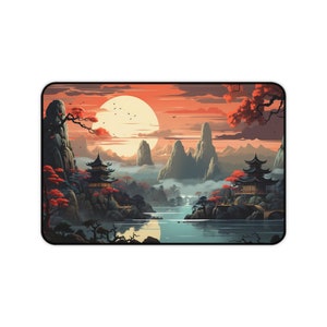 Japanese Sunset Desk Mat, Japan Gaming Setup, Large Game Table Decor ...