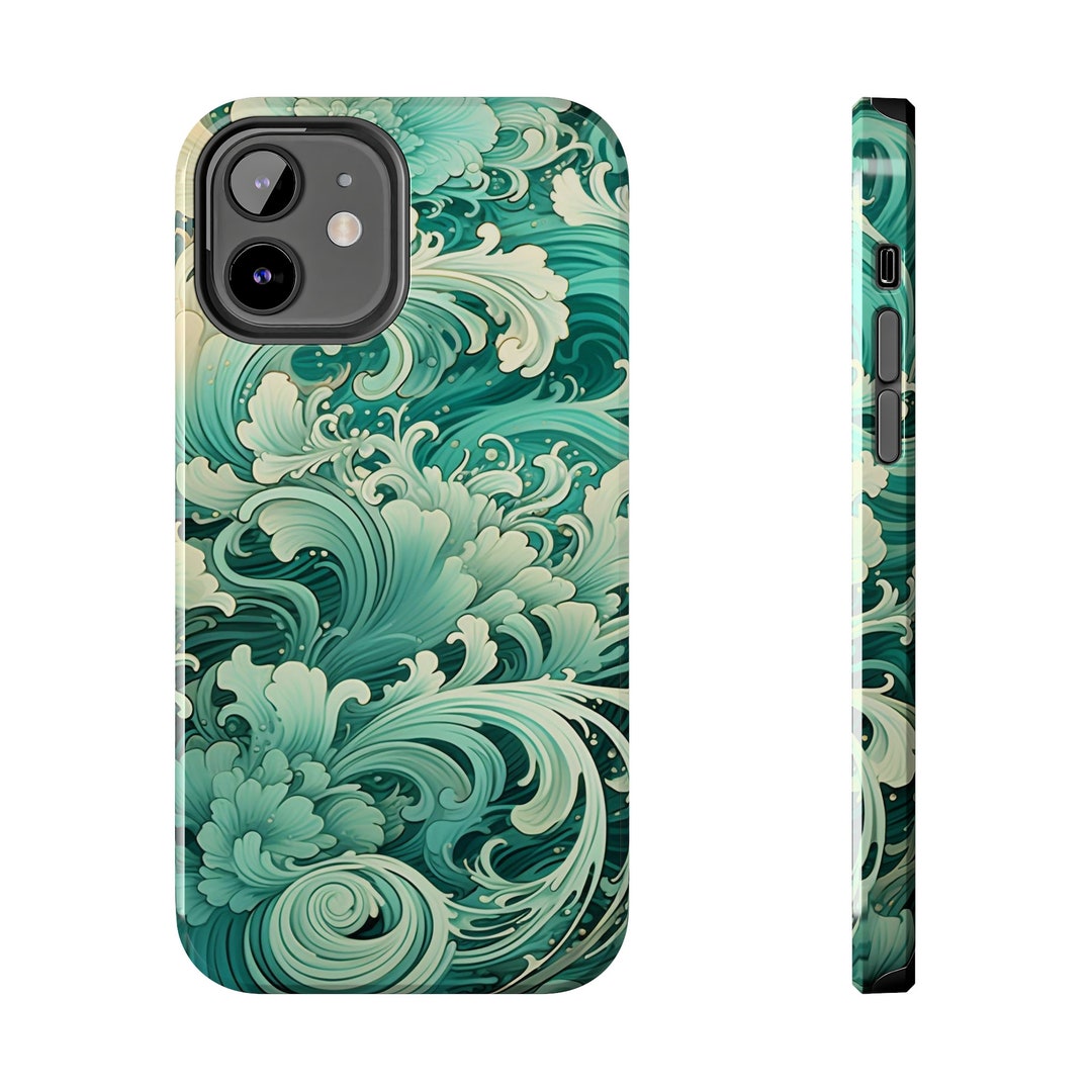 Mint Green Japanese Ukiyo-e Style Abstract iPhone Case, Japan iPhone ...