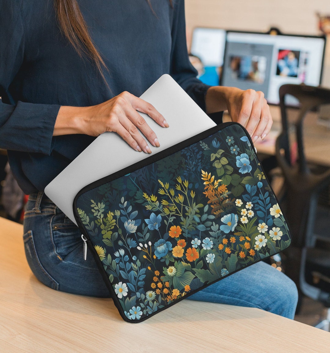 Cute Botanical Laptop Sleeve, Flowers iPad Sleeve, Dark Cottagecore ...