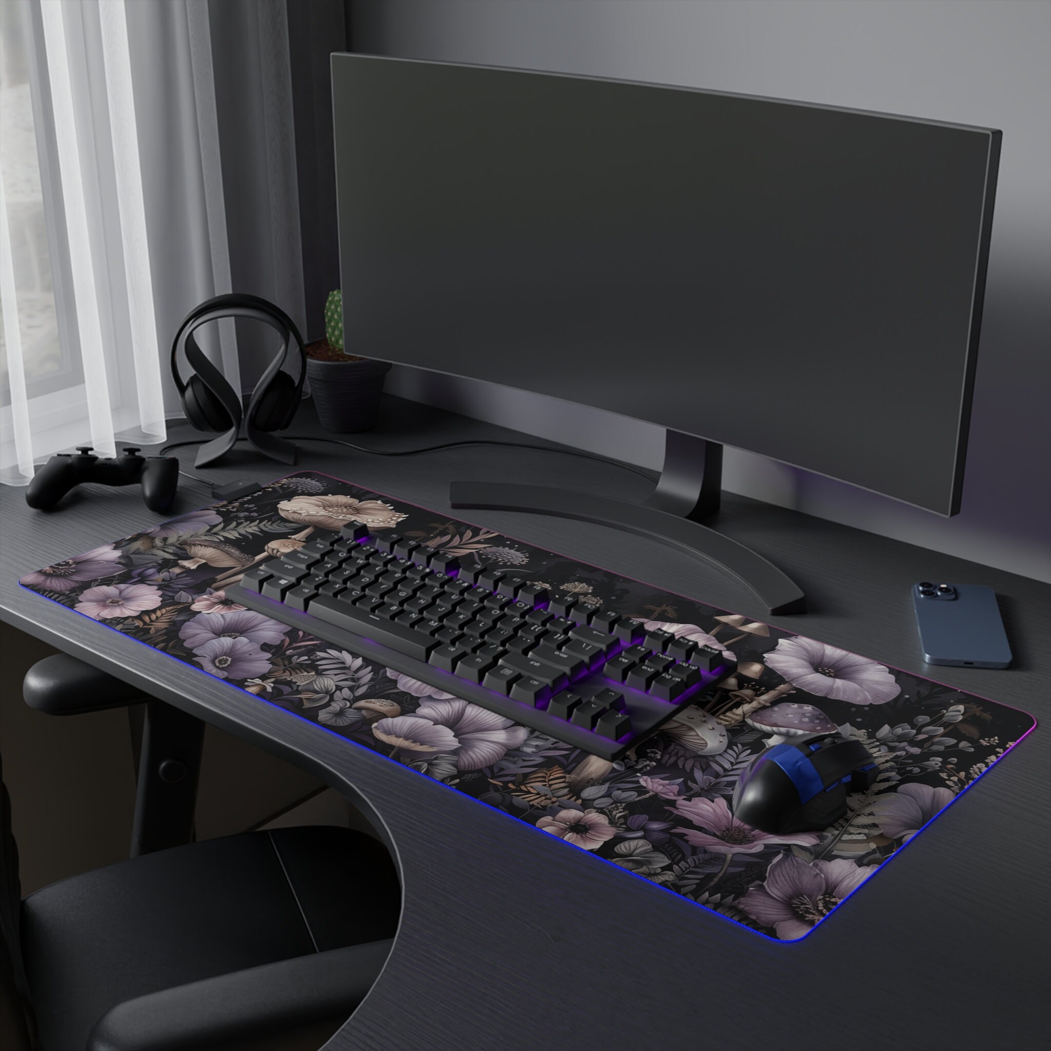 Mushroom Gaming Mousepad XL, Dark Cottagecore Desk Mat RBG, Cute Mouse ...