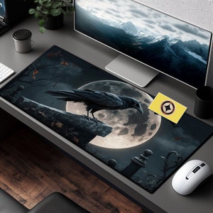 Gothic Cemetery Crow Horror Aesthetic PC Gaming Setup Computer Table ...