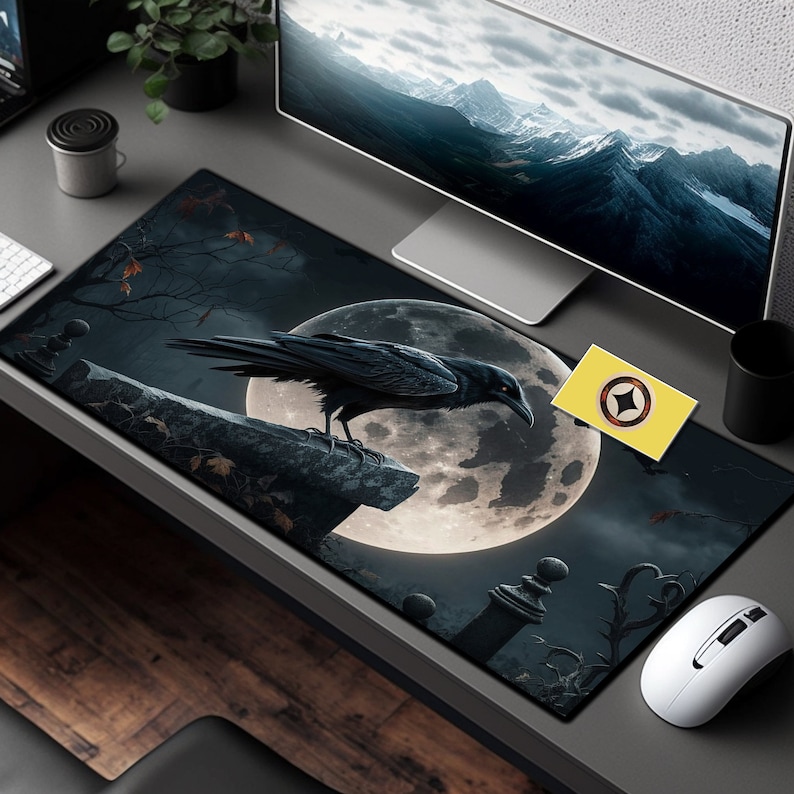 Gothic Cemetery Crow Horror Aesthetic PC Gaming Setup Computer Table ...