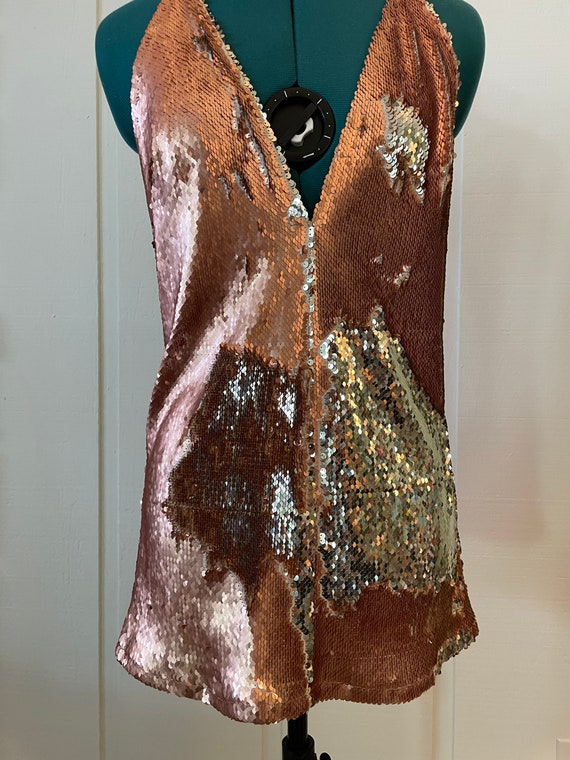 OOAK Sequin Micro Mini Halter Dress Small - Gem