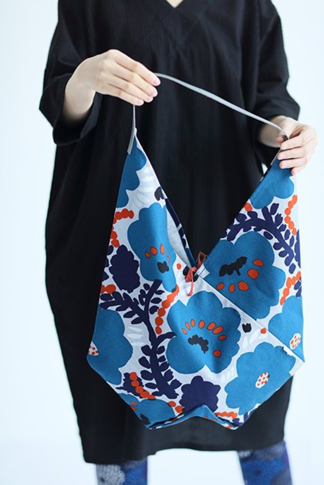 Origami Tote Bag Japanese Hand Print Artsy Floral Canvas Cotton ...