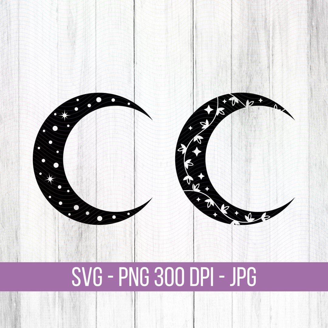 Crescent Moon SVG, Cricut Cut File, Celestial Floral Moon Clipart PNG ...