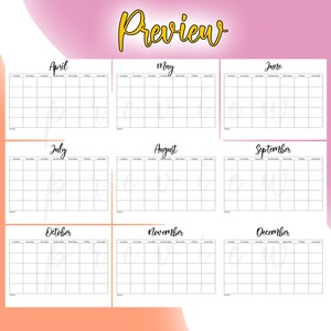 Blank 12 Month Calendar, Minimalist Calendar Printable, Calendar ...