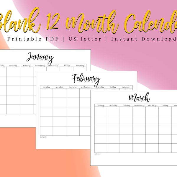 12 Month Calendar - Etsy