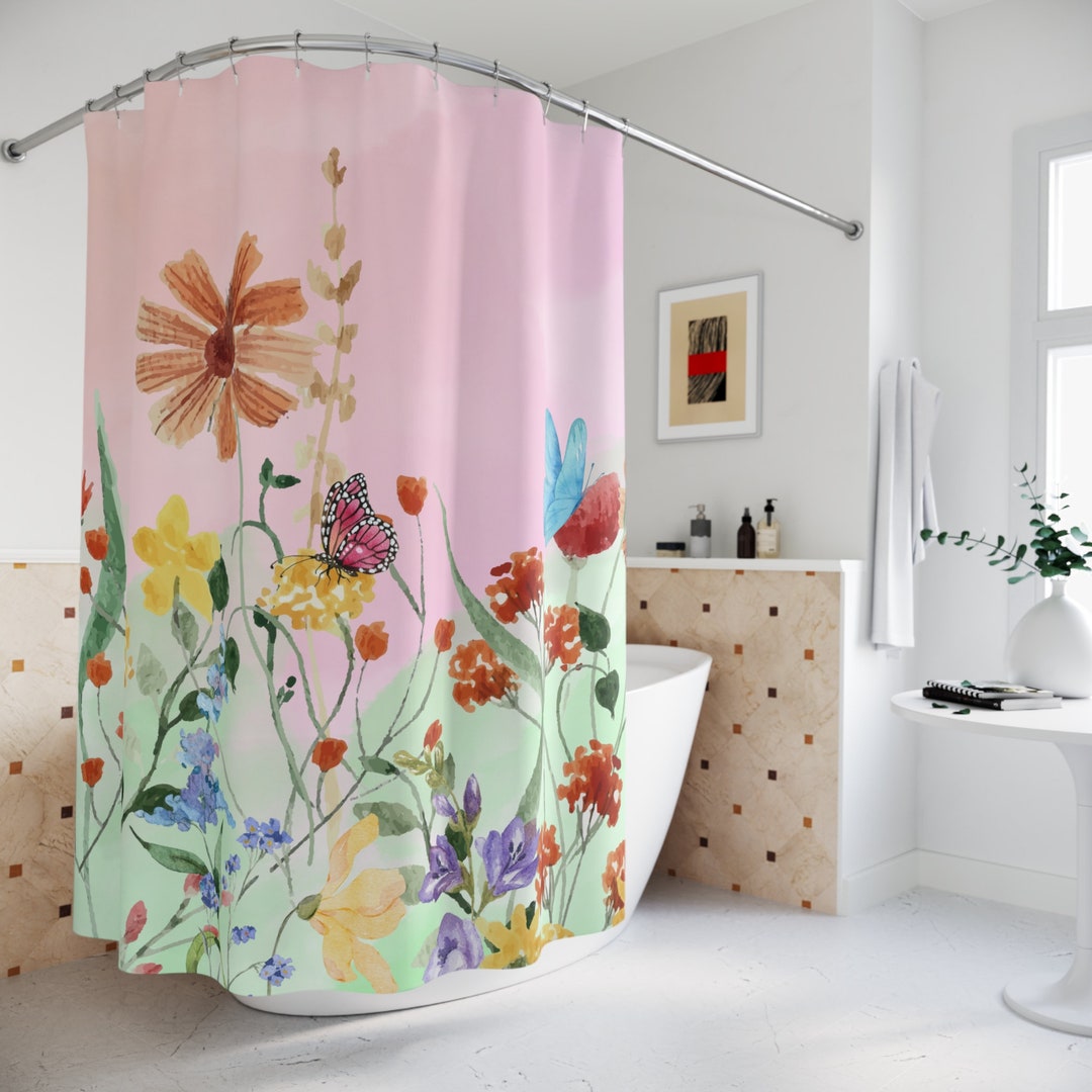 Cute Custom Watercolor Wildflower Shower Curtain Floral Botanical ...