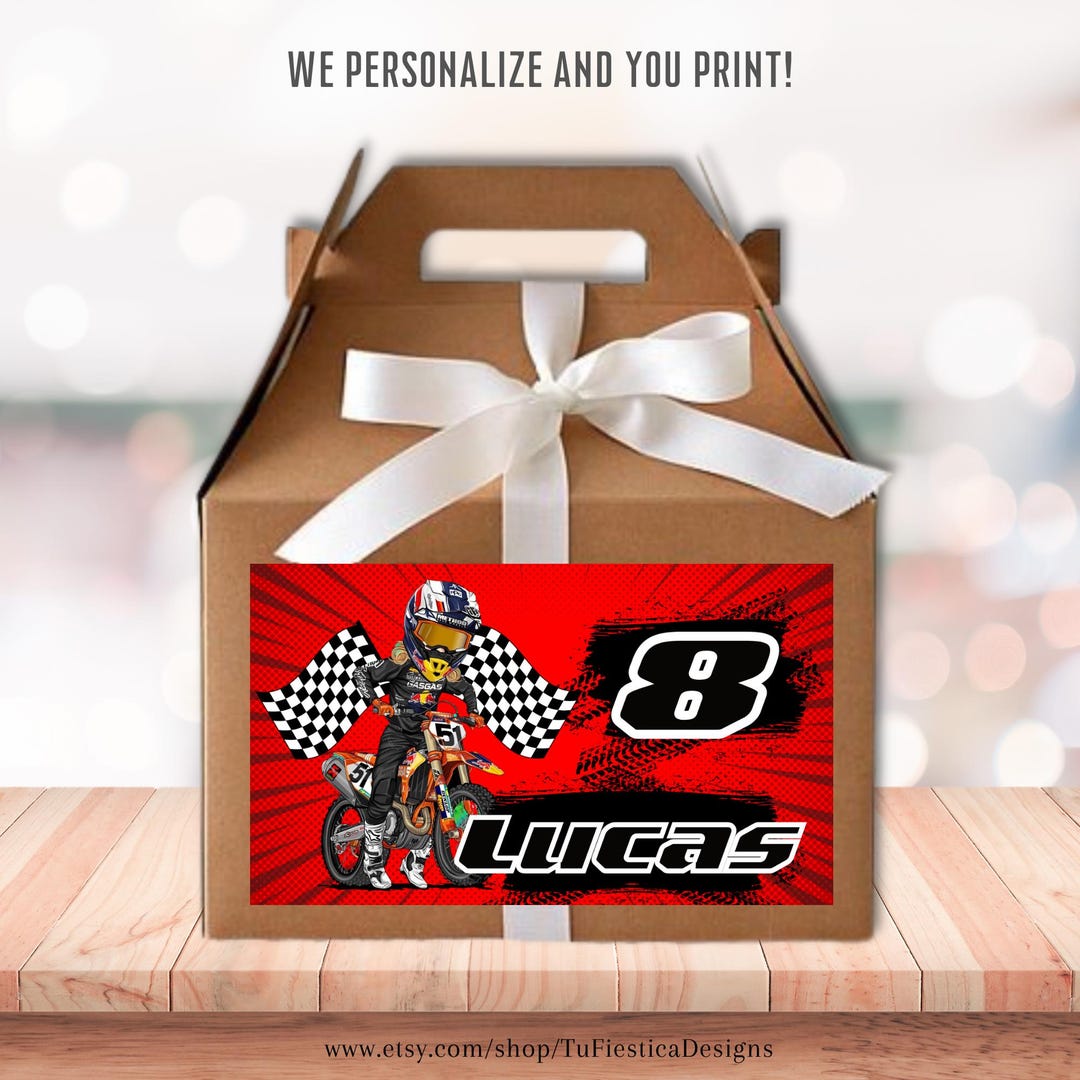 Motocross Gable Box Labels | Dirt Bike Birthday Party | Favor Stickers ...