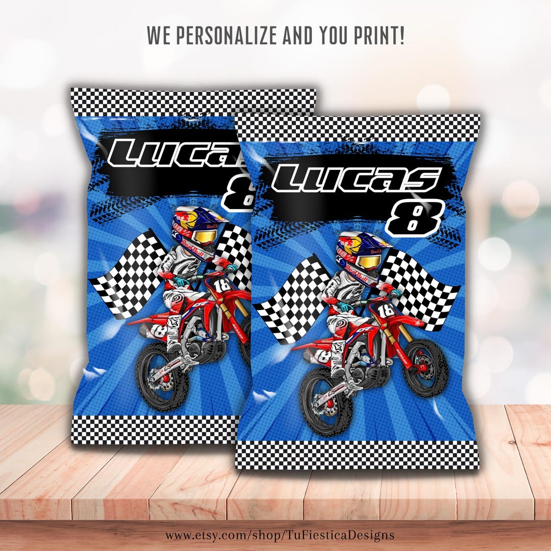 Motocross Chip Bag Wrapper | Dirt Bike Party Favor | Personalized Name ...