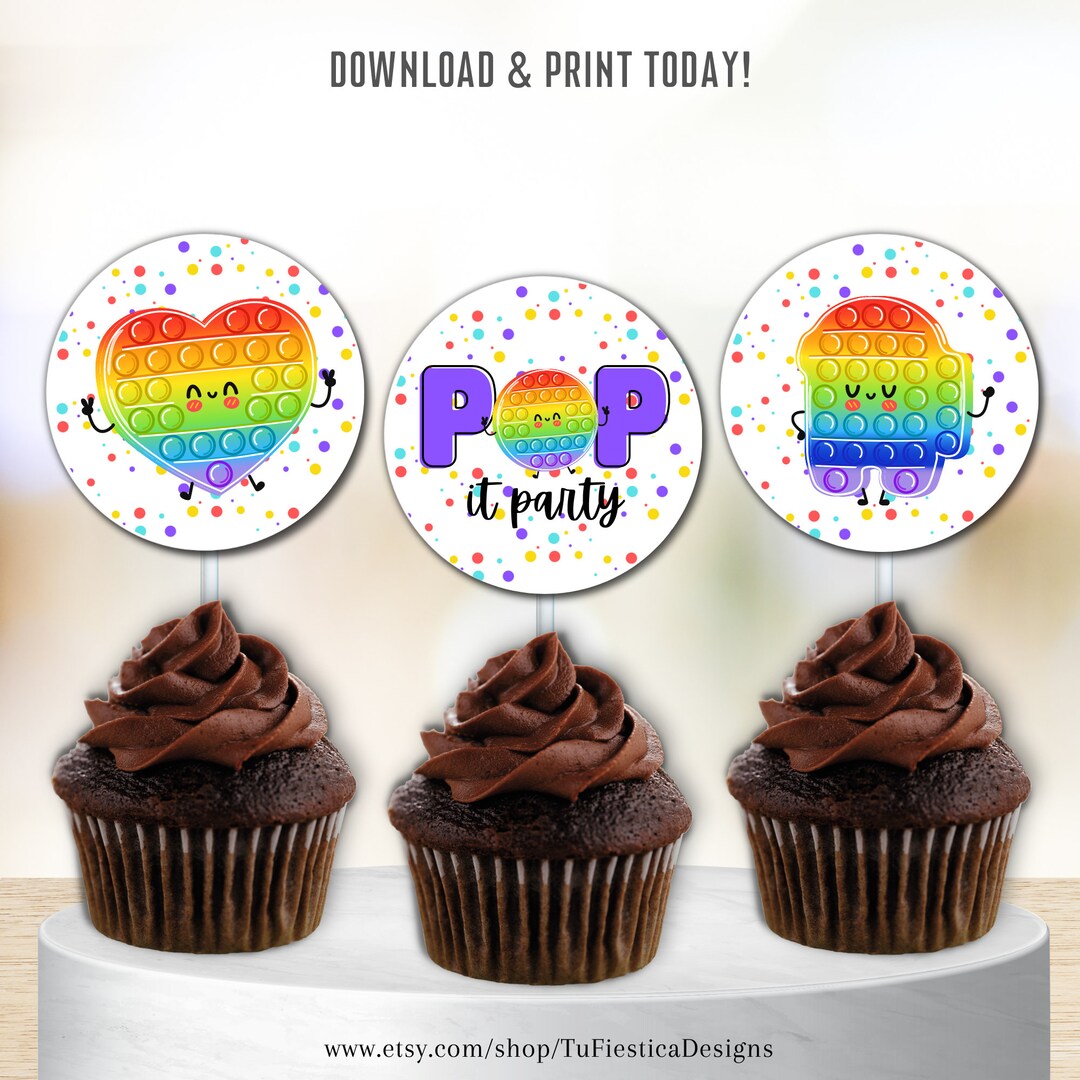 POP It Cupcake Toppers Birthday Party Pop It Fidget Toy POP Party ...